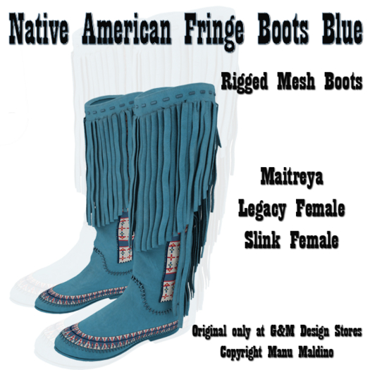 Second Life Marketplace - G&M Native American Fringe Boots light Blue ...