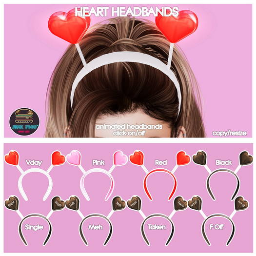 Second Life Marketplace - Junk Food - Heart Headband (Black)