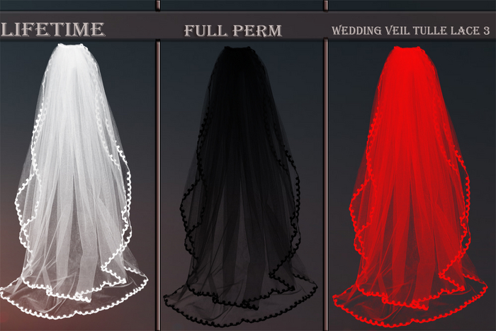 Second Life Marketplace - LIFETIME FULL PERM Wedding Veil Tulle Lace 3