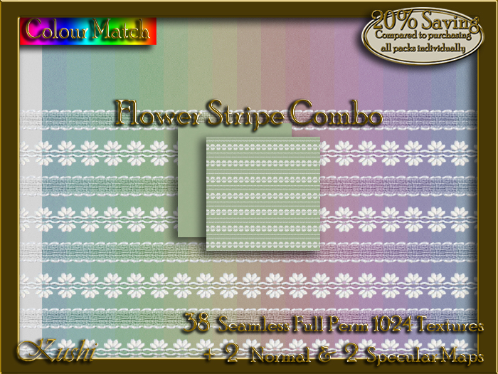 Second Life Marketplace - Flower Stripe Combo Seamless Texture Set