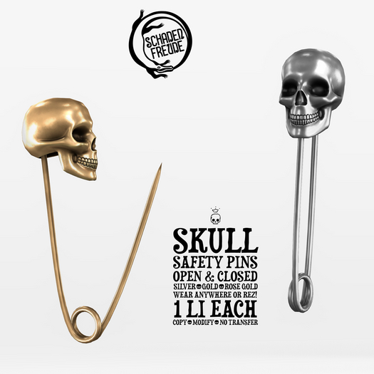 Second Life Marketplace - Schadenfreude Skull Safety Pins