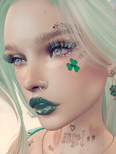 Second Life Marketplace - {.D.} Clover/Shamrock sticker - face Lelutka EvoX