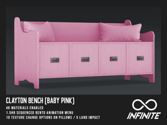 Second Life Marketplace - Infinite - Clayton Bench (PG) *Baby Pink