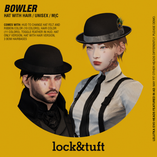 Second Life Marketplace - lock&tuft - bowler hat and hair