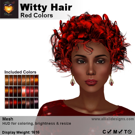 Second Life Marketplace - A&A Witty Hair Red Colors V2