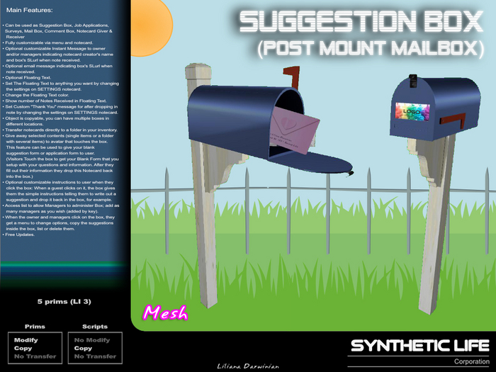 Second Life Marketplace - [LD] Suggestion Box Post Mount Mailbox