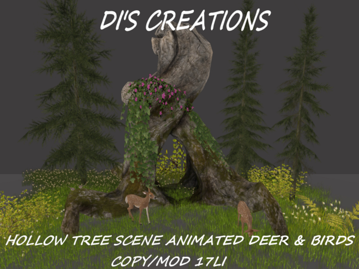 Second Life Marketplace - HOLLOW TREE ANIMATED DEER & BIRDS