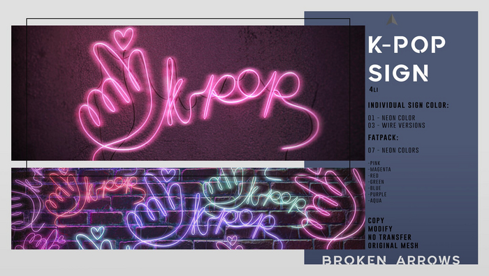 Second Life Marketplace - BROKEN ARROWS - K-Pop Sign - FATPACK