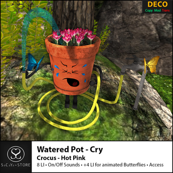 Second Life Marketplace - SaCaYa - Watered Pot - Crocus - Hot Pink - Cry