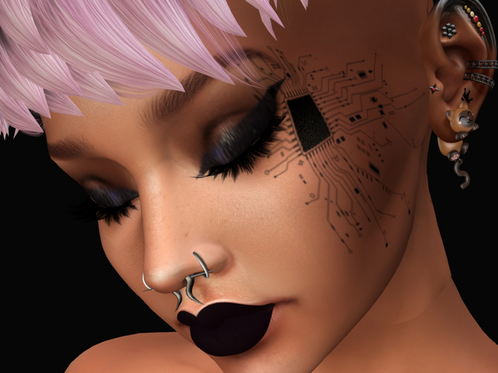 Second Life Marketplace - $ Head $ Tattoo Cyborg Style Black BOM * GG