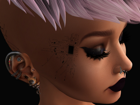 Second Life Marketplace - $ Head $ Tattoo Cyborg Style Black BOM * GG