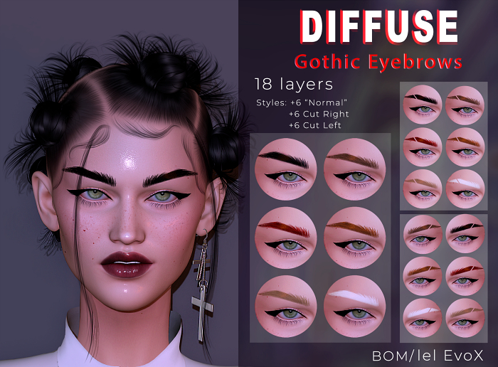 Second Life Marketplace - DIFFUSE - Gothic Eyebrows (18 styles)