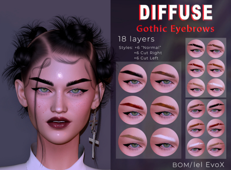 Second Life Marketplace - DIFFUSE - Gothic Eyebrows (18 styles)