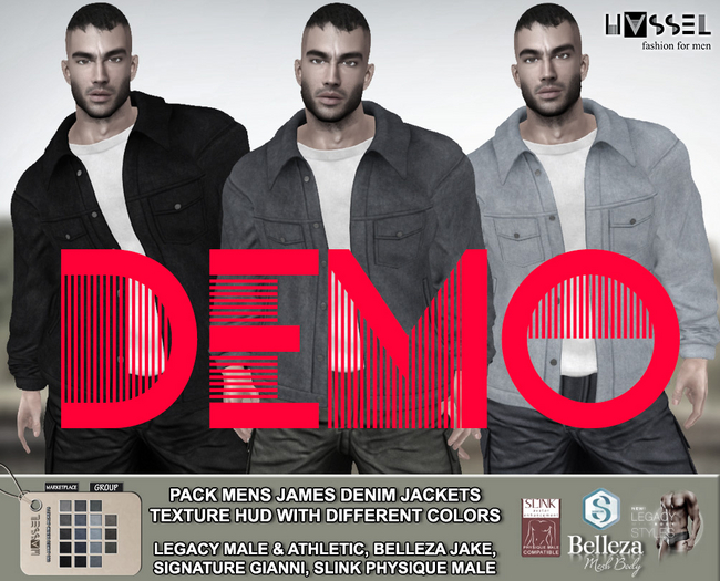 Second Life Marketplace - (HASSEL) DEMO JAMES DENIM JACKETS & TSHIRTS ...