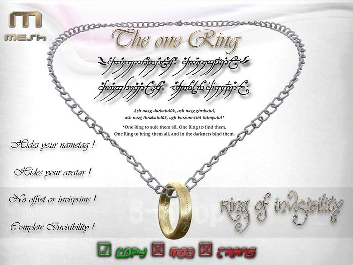 Second Life Marketplace - [Ring of Invisibility] {Mesh} - Lord of Rings ...