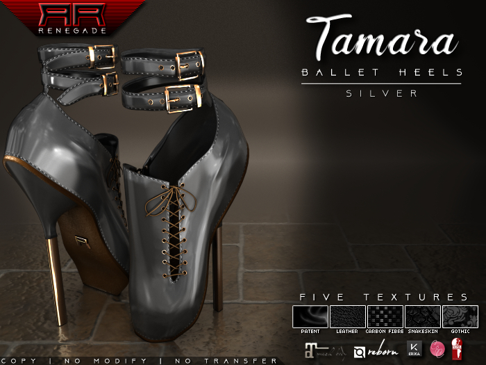 Second Life Marketplace - [Renegade] Tamara Ballet Heels - Silver