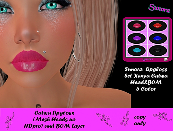 Second Life Marketplace - Sunora Lipgloss Set Xenya Catwa Head&BOM