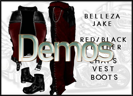 Second Life Marketplace - Demos for Belleza Jake Red Black Leather Outfit