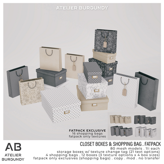 Second Life Marketplace - Atelier Burgundy . Closet Boxes & Shopping ...