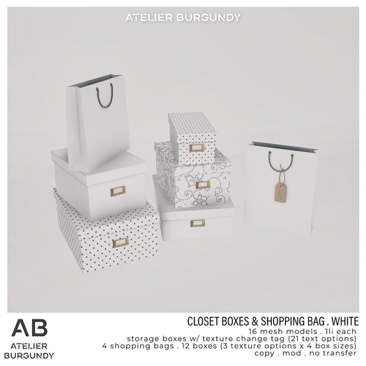 Second Life Marketplace - Atelier Burgundy . Closet Boxes & Shopping ...