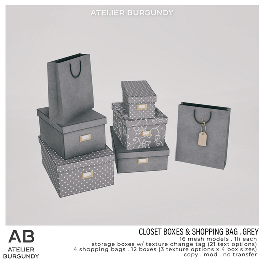 Second Life Marketplace - Atelier Burgundy . Closet Boxes & Shopping ...