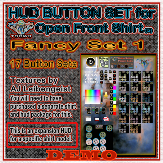 Second Life Marketplace - DHUD Open Front Shirt (D) Button Fancy Set 1