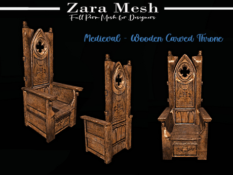 Second Life Marketplace - ZM - Medieval - Wooden Carved Throne - FULL ...