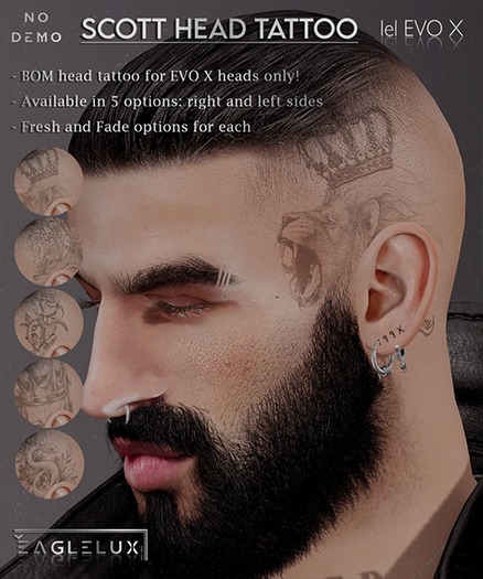 Second Life Marketplace - EGX. BOM Scott head tattoo (EVO X)