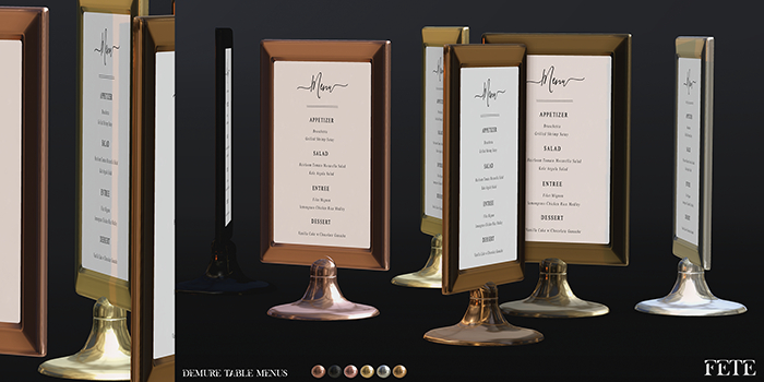Second Life Marketplace - FETE- Demure Table Menu FATPACK