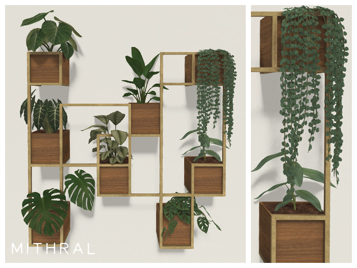 Second Life Marketplace - Mithral * Wood Box Wall Planter Set (Gold)