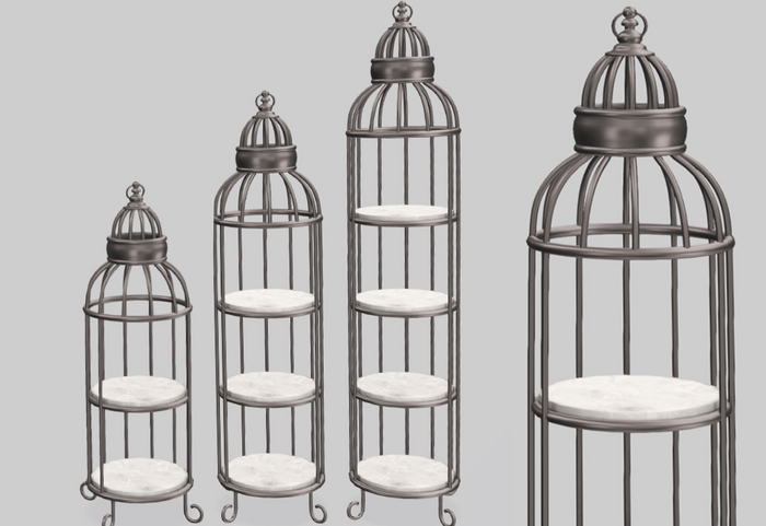 Second Life Marketplace - Dahlia - Sparrow - Bird Cage Shelves - Gun Metal