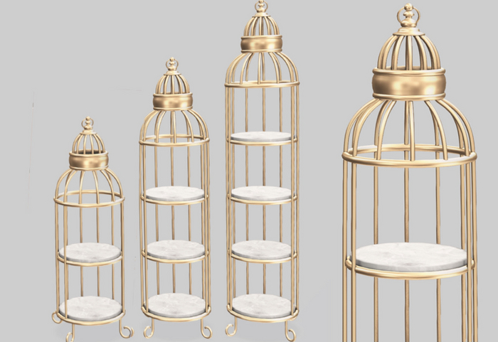 Second Life Marketplace - Dahlia - Sparrow - Bird Cage Shelves - Gold