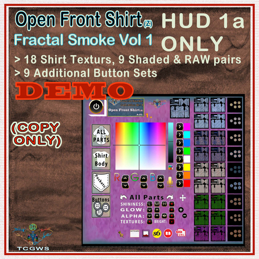 Second Life Marketplace - DHUD Open Front Shirt (Z) Fractal Smoke V1.1a