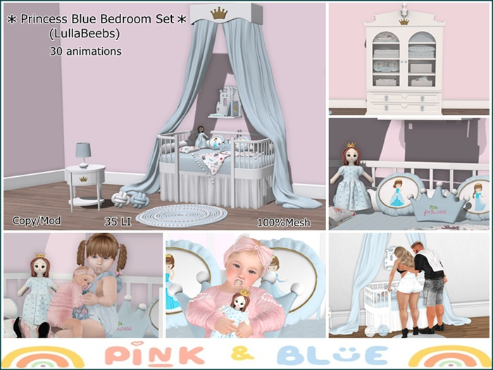 Second Life Marketplace - Princess Blue Bedroom Set (LullaBeebs){Pink&Blue}