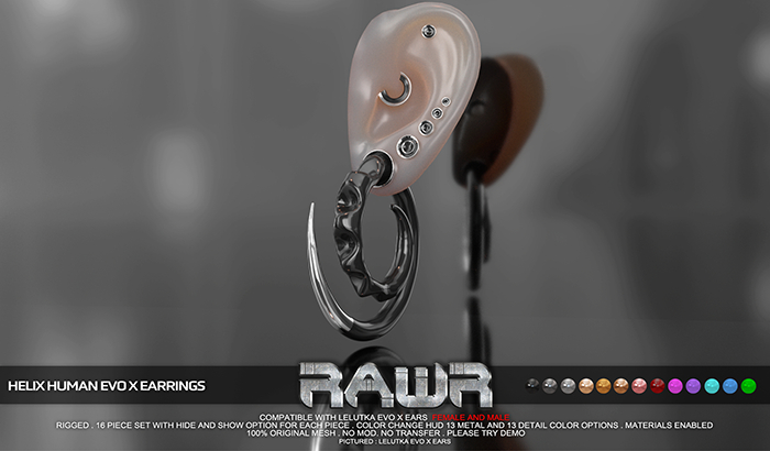 Second Life Marketplace - RAWR! Helix DEMO HUMAN V1 EvoX Earrings (add me)