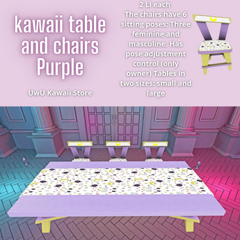 Second Life Marketplace - kawaii table and chairs Purple- UwU Kawaii Store