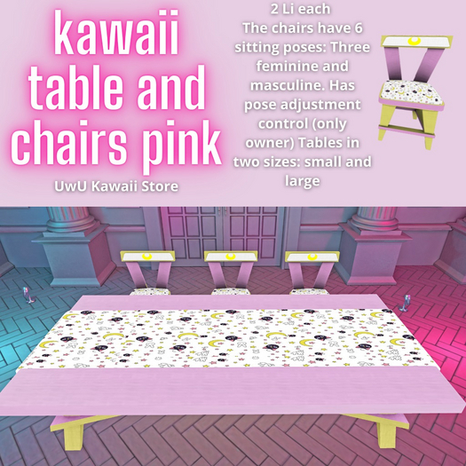 Second Life Marketplace - kawaii table and chairs pink- UwU Kawaii Store