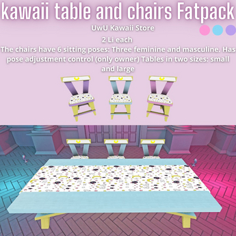 Second Life Marketplace - kawaii table and chairs fatpack- UwU Kawaii Store
