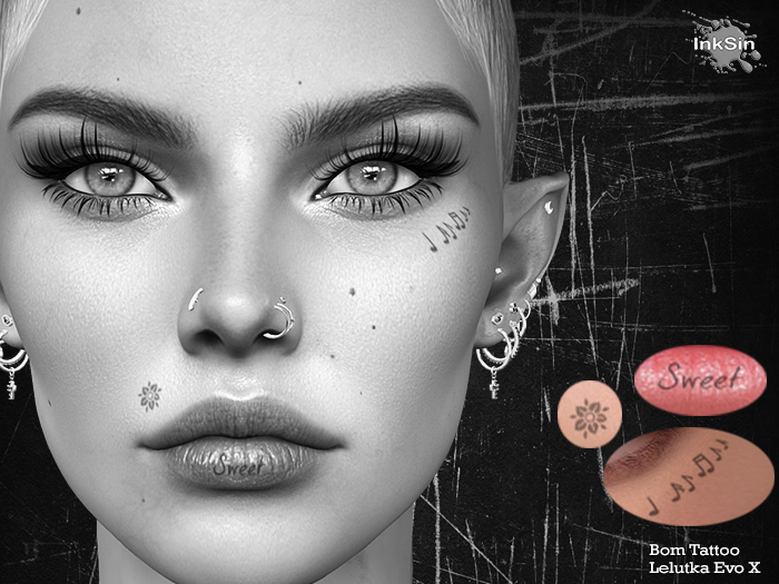 Second Life Marketplace - InkSin Daisy-Sweet-Keys BOM Face Tattoo
