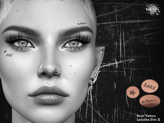 Second Life Marketplace - InkSin Dare-Star-Hope BOM Face Tattoo