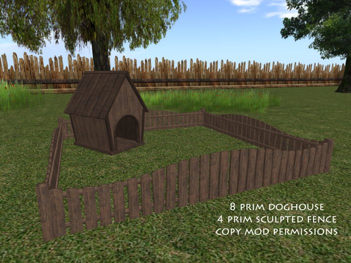 Second Life Marketplace - Doghouse with sculpted fence ver.3 wood