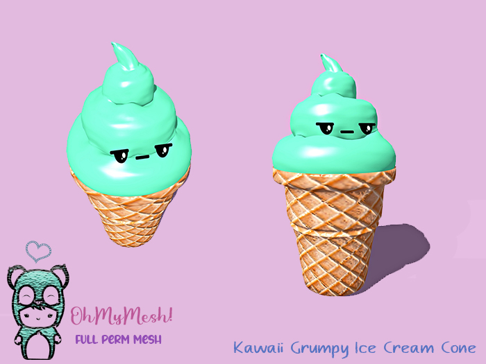 Second Life Marketplace - OhMyMesh! Kawaii Grumpy Ice Cream Cone - Full ...