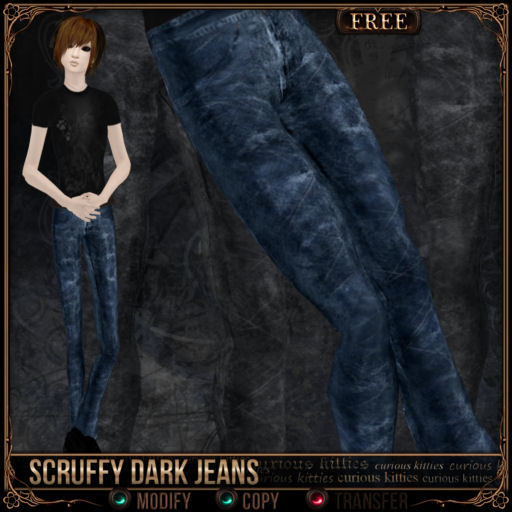 Second Life Marketplace - [FREE] =^.^= Curious Kitties - Scruffy Dark Jeans