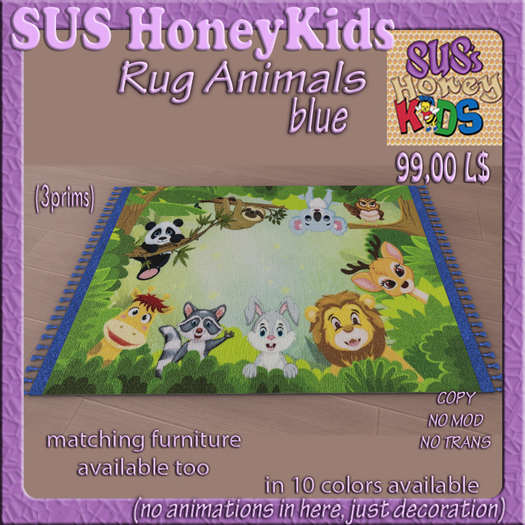 Second Life Marketplace - SUS HoneyKids Rug Animals blue Box
