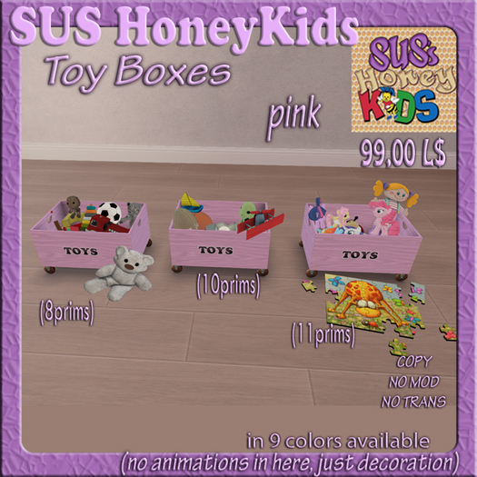 Second Life Marketplace - SUS HoneyKids Toy Boxes pink Box
