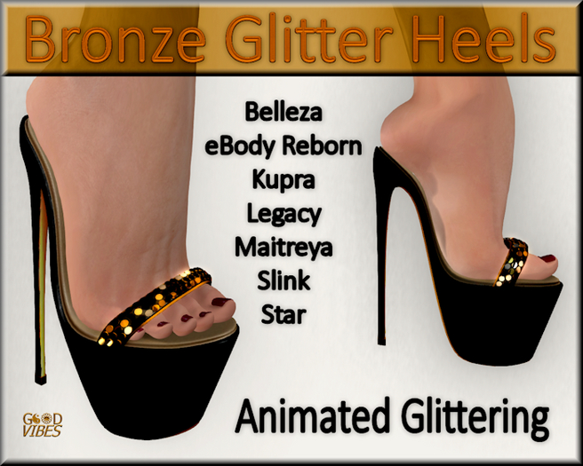 Second Life Marketplace - GoodVibes Bronze Glitter Heels