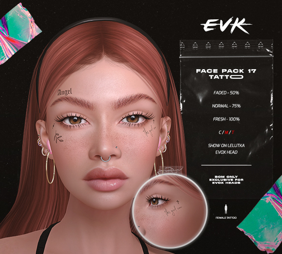 Second Life Marketplace - [ E V K ] Tattoo Face Pack #17 EVOX