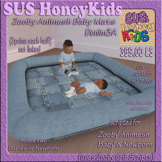 Second Life Marketplace - SUS HoneyKids Zooby Animesh Baby Mats Denim3A BOX