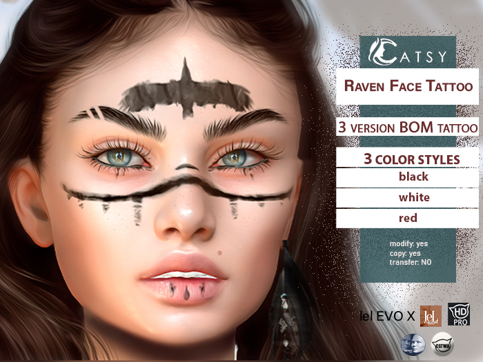 Second Life Marketplace - C A T S Y - DEMO - Raven Face Tattoo ...