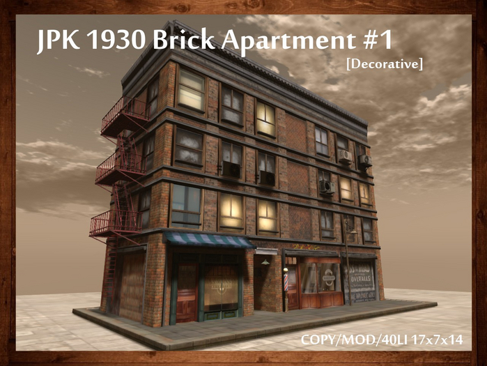 Second Life Marketplace - **JPK 1930 Brick Apartment #1 (Decorative) BOX